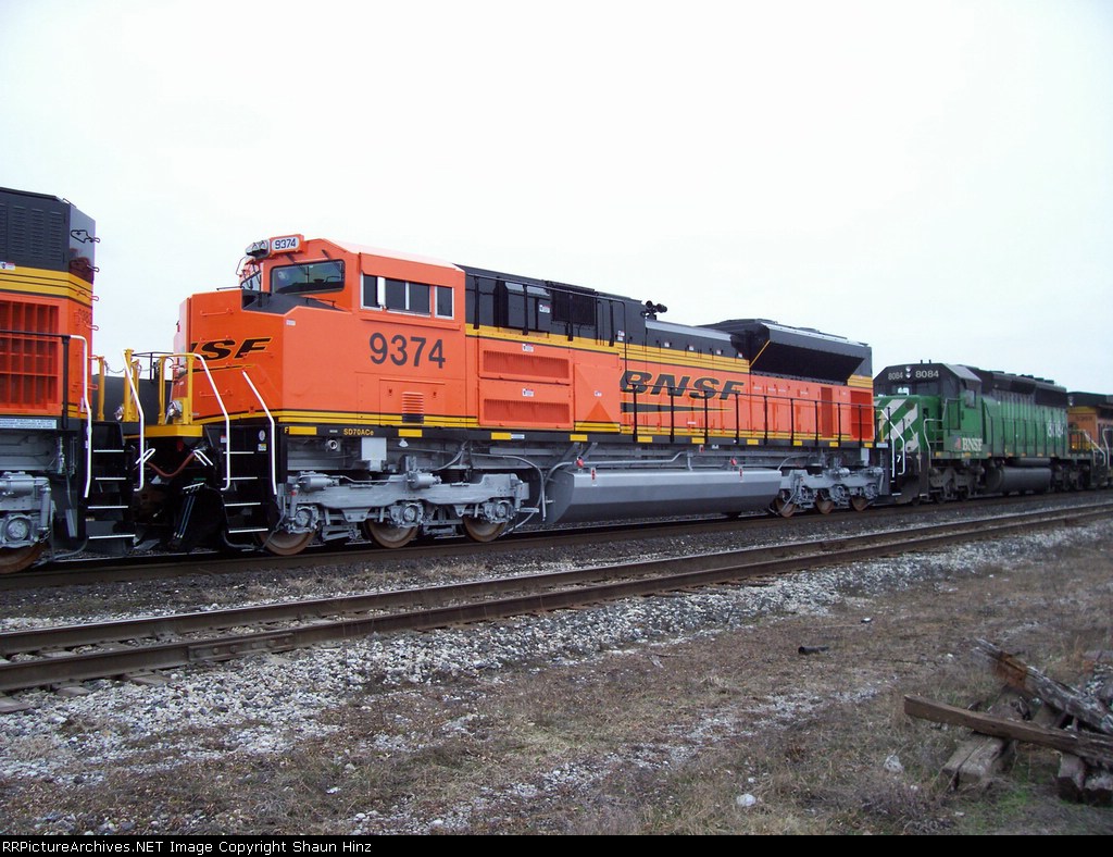 BNSF SD70ACe #9374 trails a pair of BNSF along with other new ACe's on a westboudn CN freight